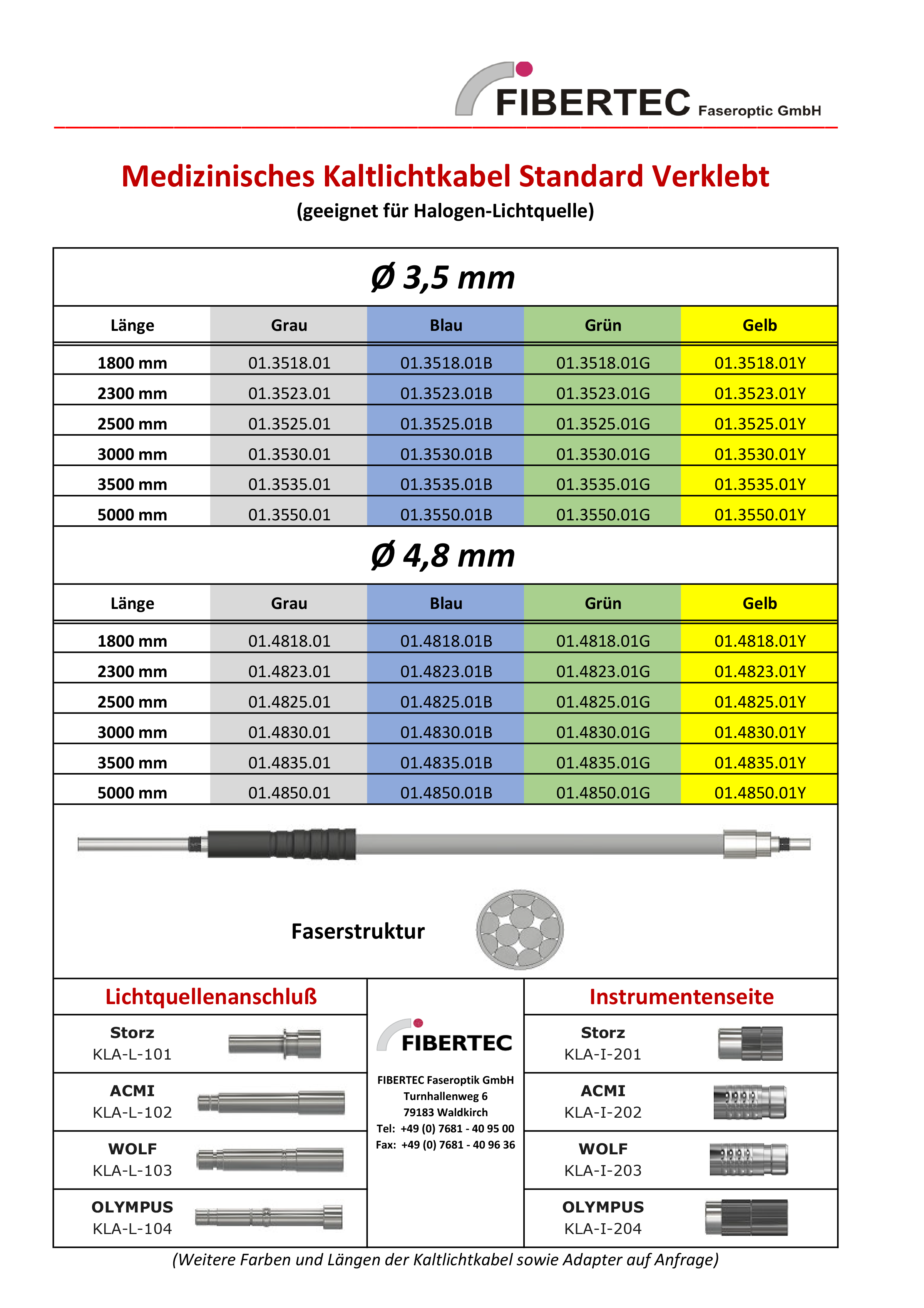 Cold light cable standard (bonded) Ø 3.5 / 4.8 mm | fibertec